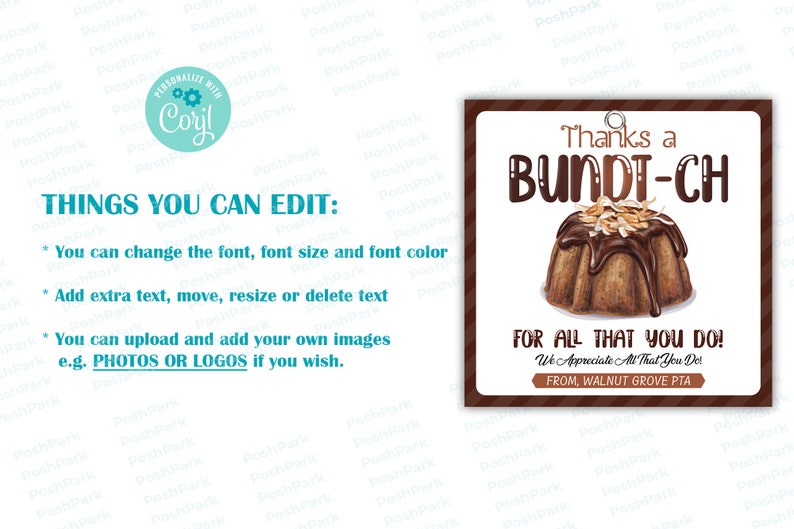 Editable Bundt Cake Tag Thanks a BUNDT-CH for All That You - Etsy