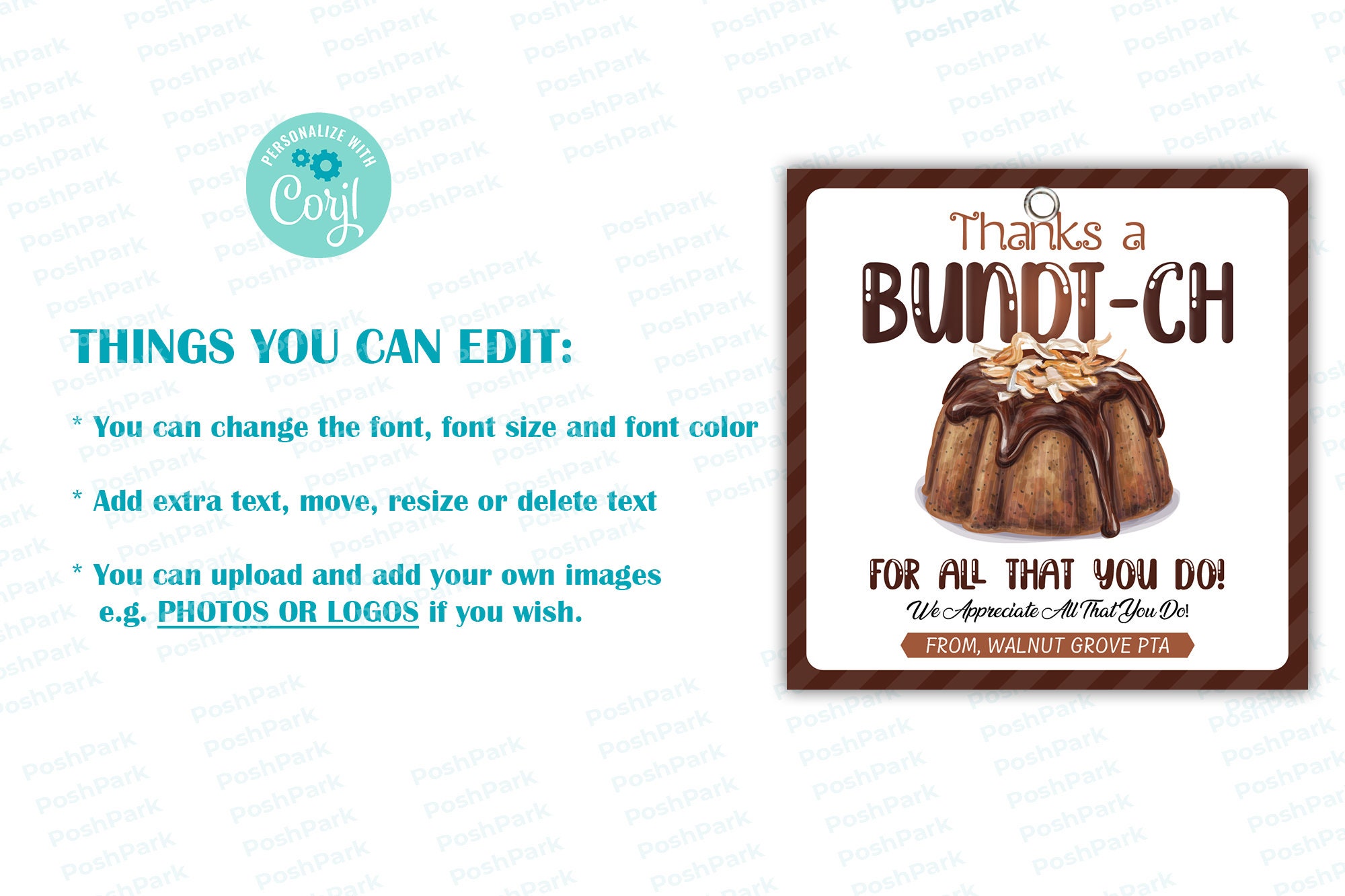 Editable Bundt Cake Tag Thanks a BUNDT-CH for All That You - Etsy