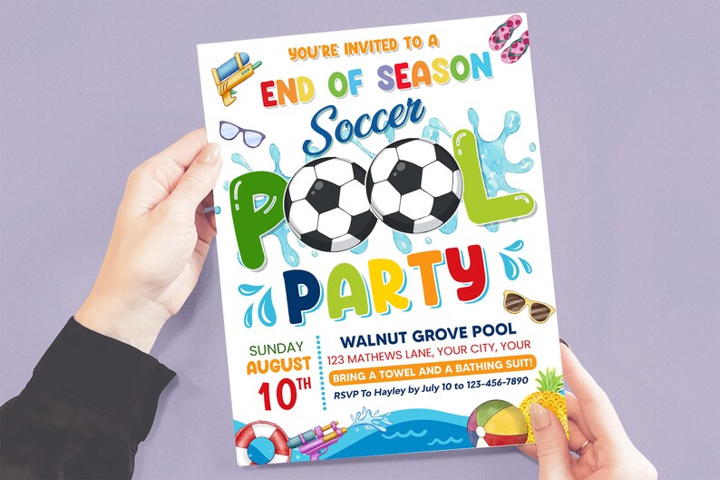 Editable End of Season Soccer Pool Party, Sports Pool Party Invite ...