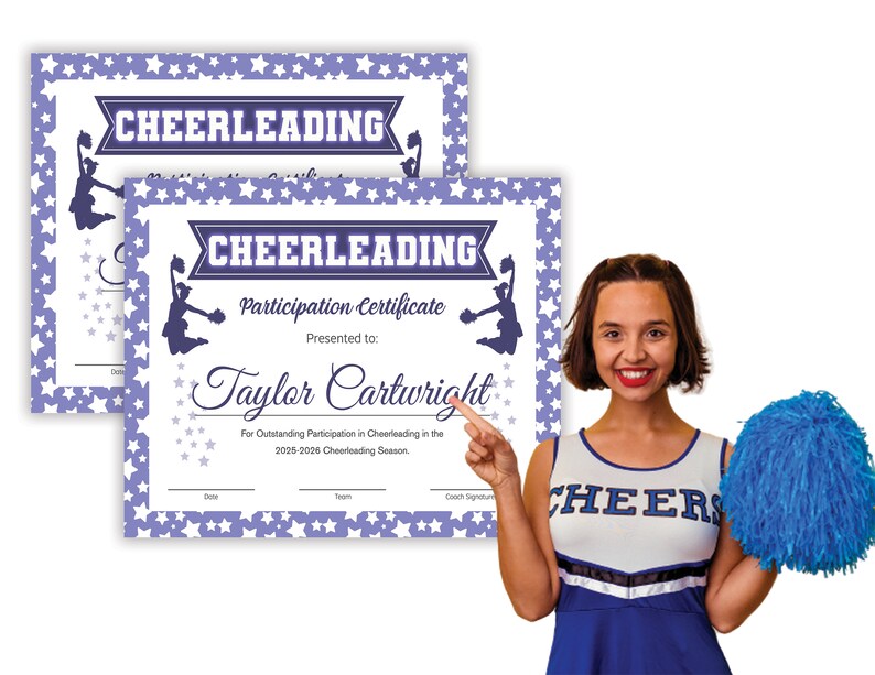 EDITABLE Cheerleading Certificate Template Purple DIY - Etsy