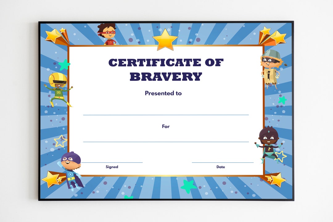 Printable PDF Certificate of Bravery, Blue PDF Kids Certificate ...
