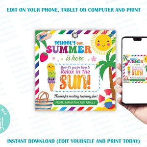 Editable Teacher Appreciation Gift Tag Editable, Schools Out Relax in ...