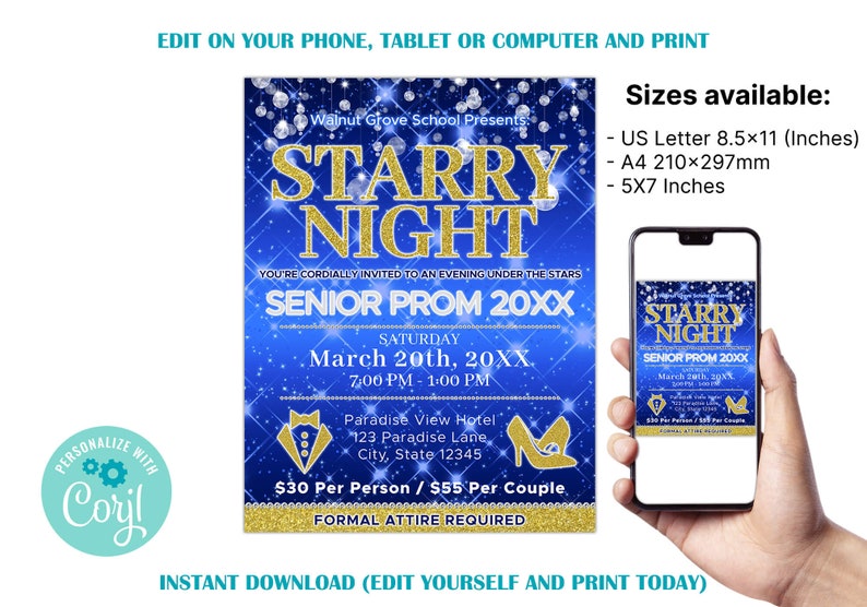 Editable Starry Night Prom Invitation, School Dance Flyer Invitation ...