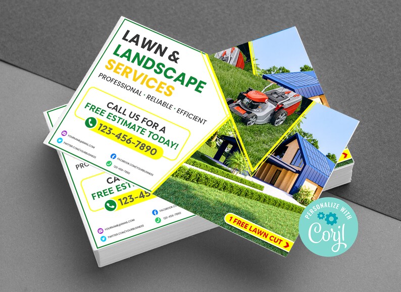 Editable Lawn and Landscaping Flyer and Business Card Bundle - Etsy
