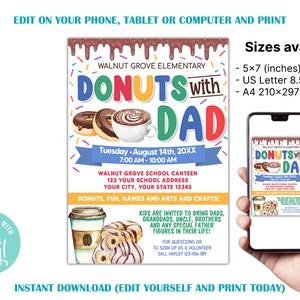 Donuts With Dad Flyer, Pastries With Parents Flyer, Back to School ...