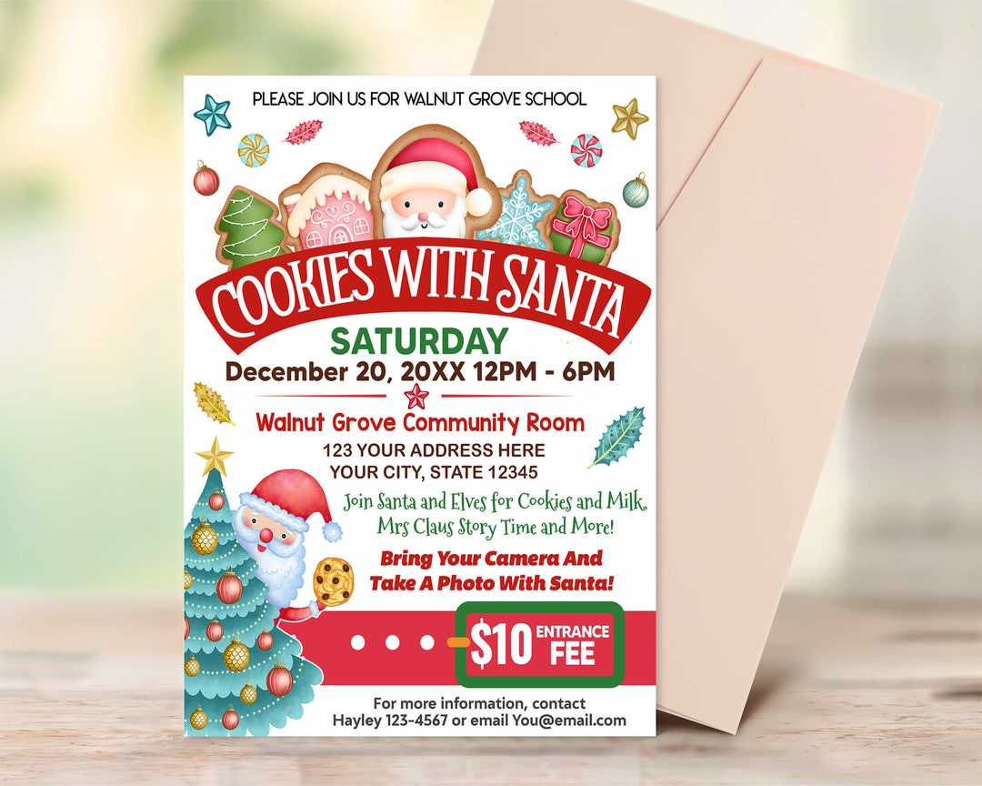 Editable Cookies With Santa Flyer Invitation, PTO PTA Cookies With ...