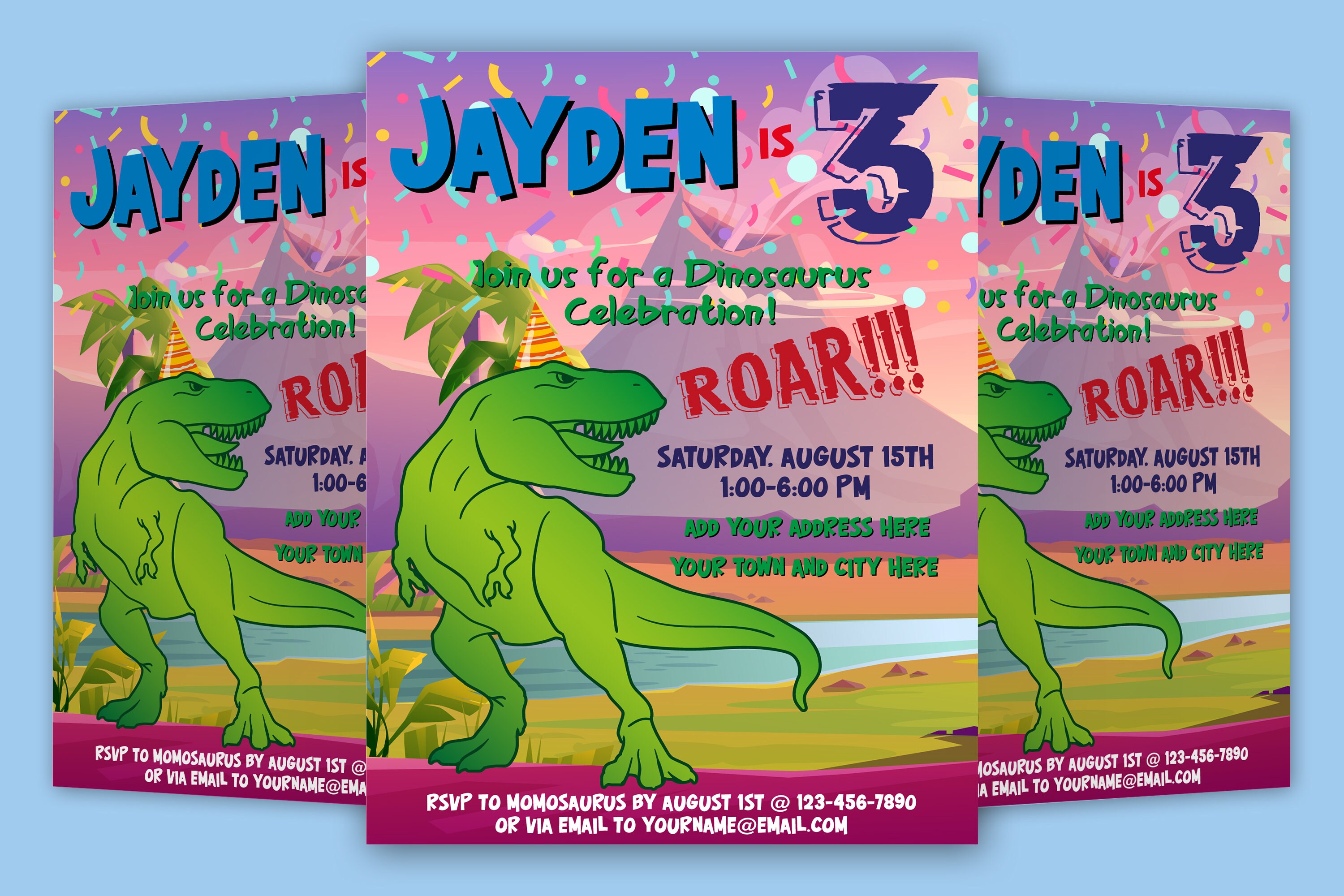 Editable Three Rex Invitation Printable 3 Rex Birthday | Etsy