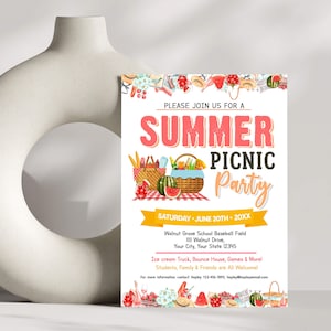 Editable Summer Picnic Party Invitation, School Summer Picnic Invite ...