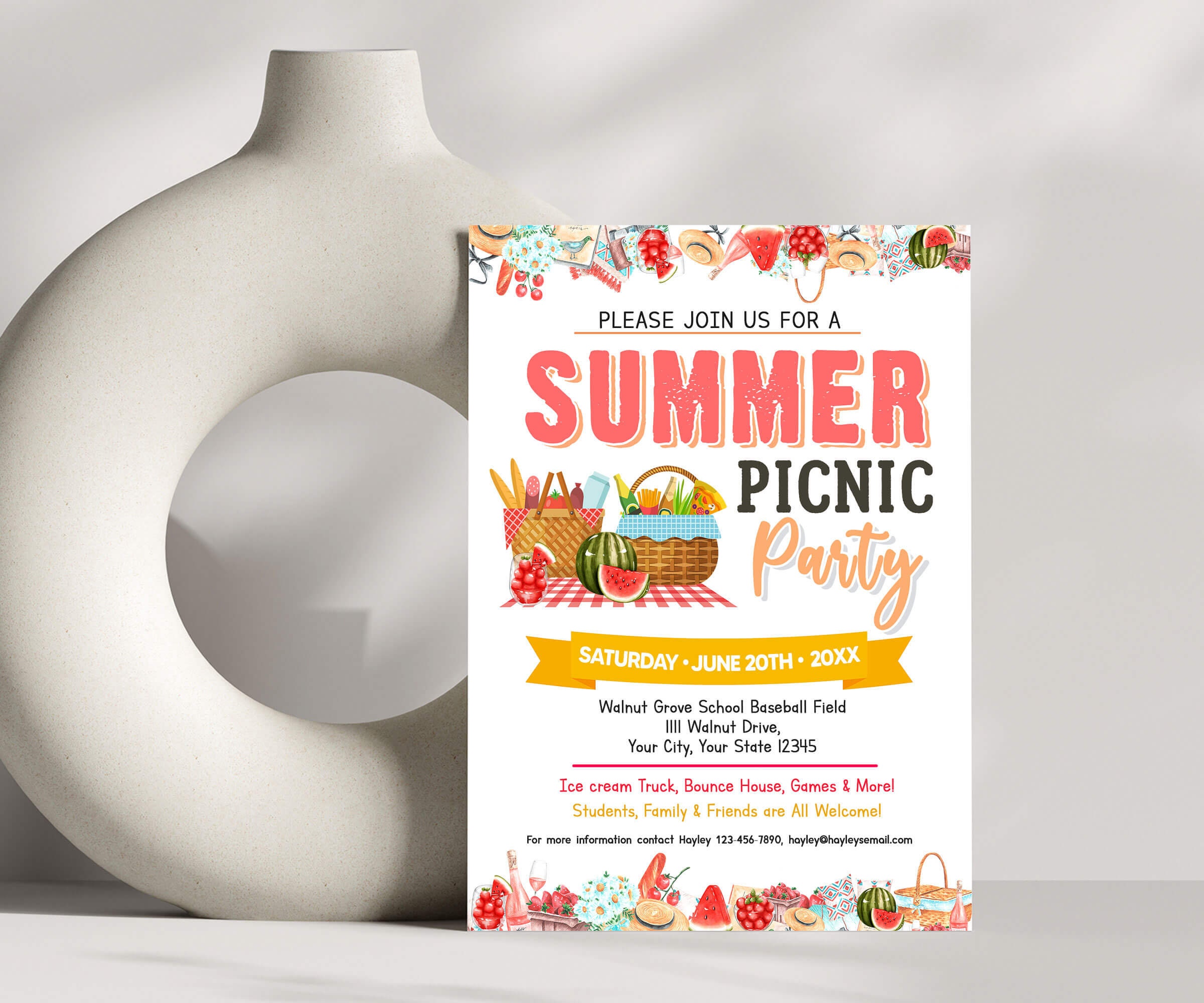 Editable Summer Picnic Party Invitation, School Summer Picnic Invite ...
