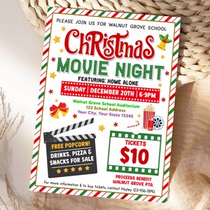 Christmas Movie Night Flyer, Holiday Cinema Party Invitation, Xmas ...