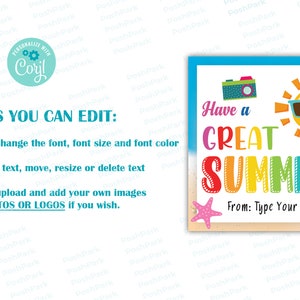 EDITABLE Sun Gift Tags, Have a Great Summer Gift Tag, End of School ...