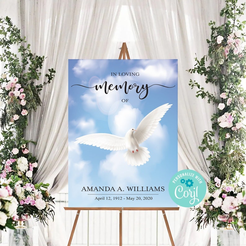 Editable Funeral Welcome Sign Template Blue Sky Dove Editable | Etsy