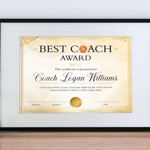 Downloadable Basketball Coach Certificate Template, Basketball Coach of ...