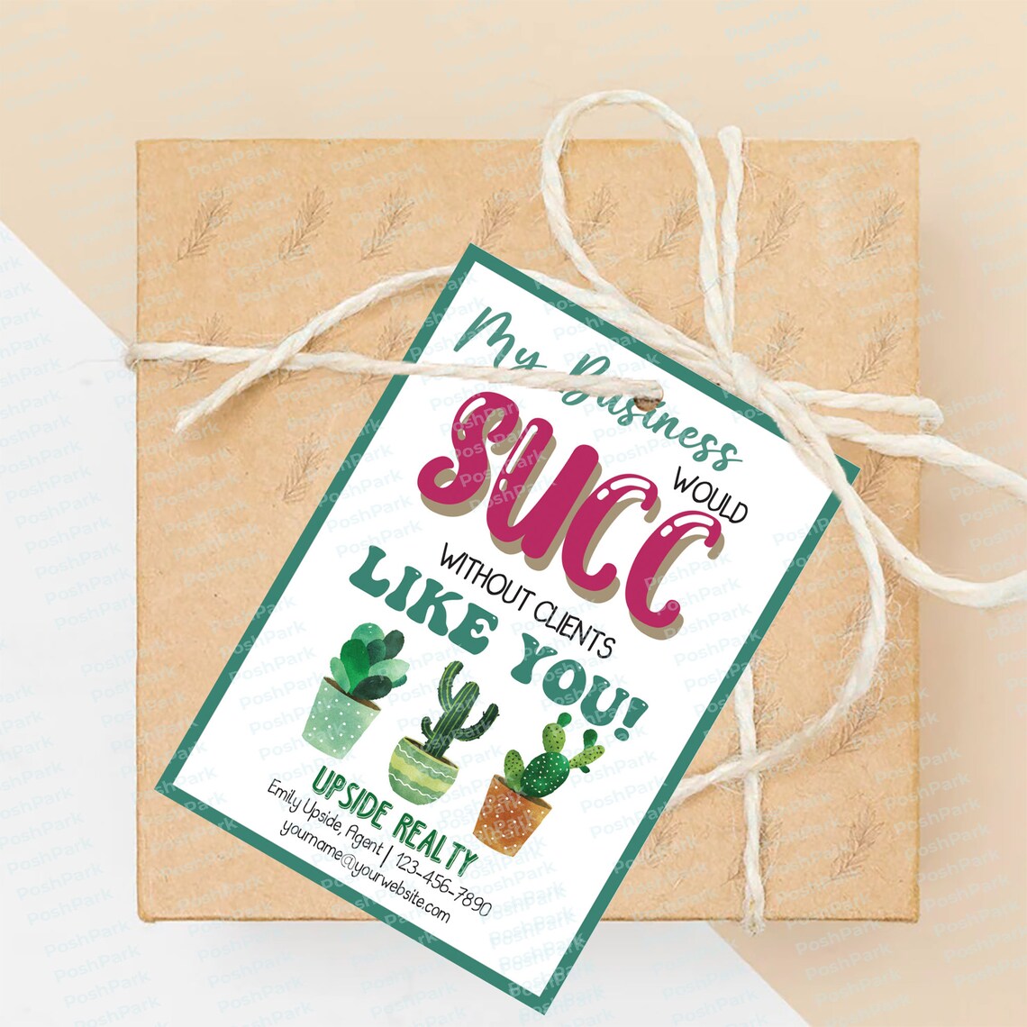 Editable Succulent Gift Tag, Customizable Realtor Pop by Tag, My ...