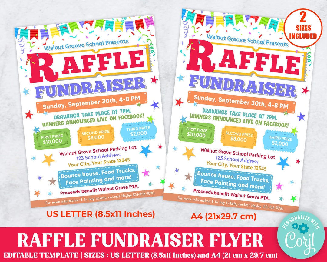 Editable Raffle Fundraiser Flyer, School Pto Pta Church Fundraiser ...