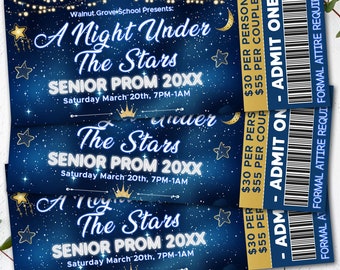Editable A Night Under the Stars Prom Flyer and Ticket Bundle, School ...
