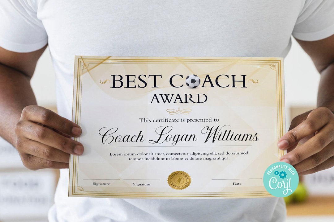 Downloadable Soccer Coach Certificate Template, Best Soccer Coach of ...