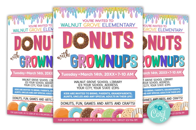 Donuts With Grownups Flyer, Father Mother Parents Grandparents ...