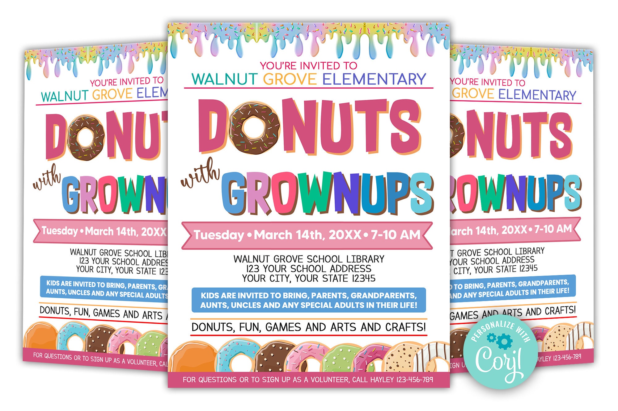 Donuts With Grownups Flyer, Father Mother Parents Grandparents ...