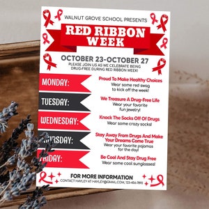 Editable Red Ribbon Week Itinerary Flyer, Drug Free Schools, School PTO ...