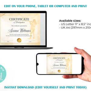 Editable Shooting Certificate Template for Girls, DIY Marksmanship ...