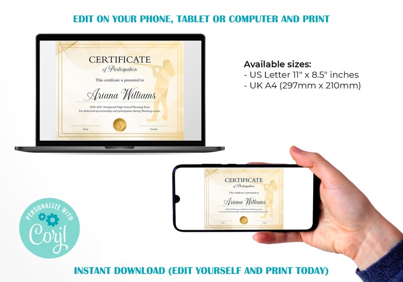 Editable Shooting Certificate Template for Girls, DIY Marksmanship ...