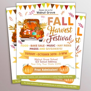 Editable Fall Harvest Festival Flyer, School Church Community Halloween ...