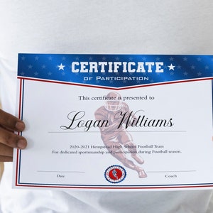Editable Football Certificate Template: DIY Sports Award (printable) - Etsy