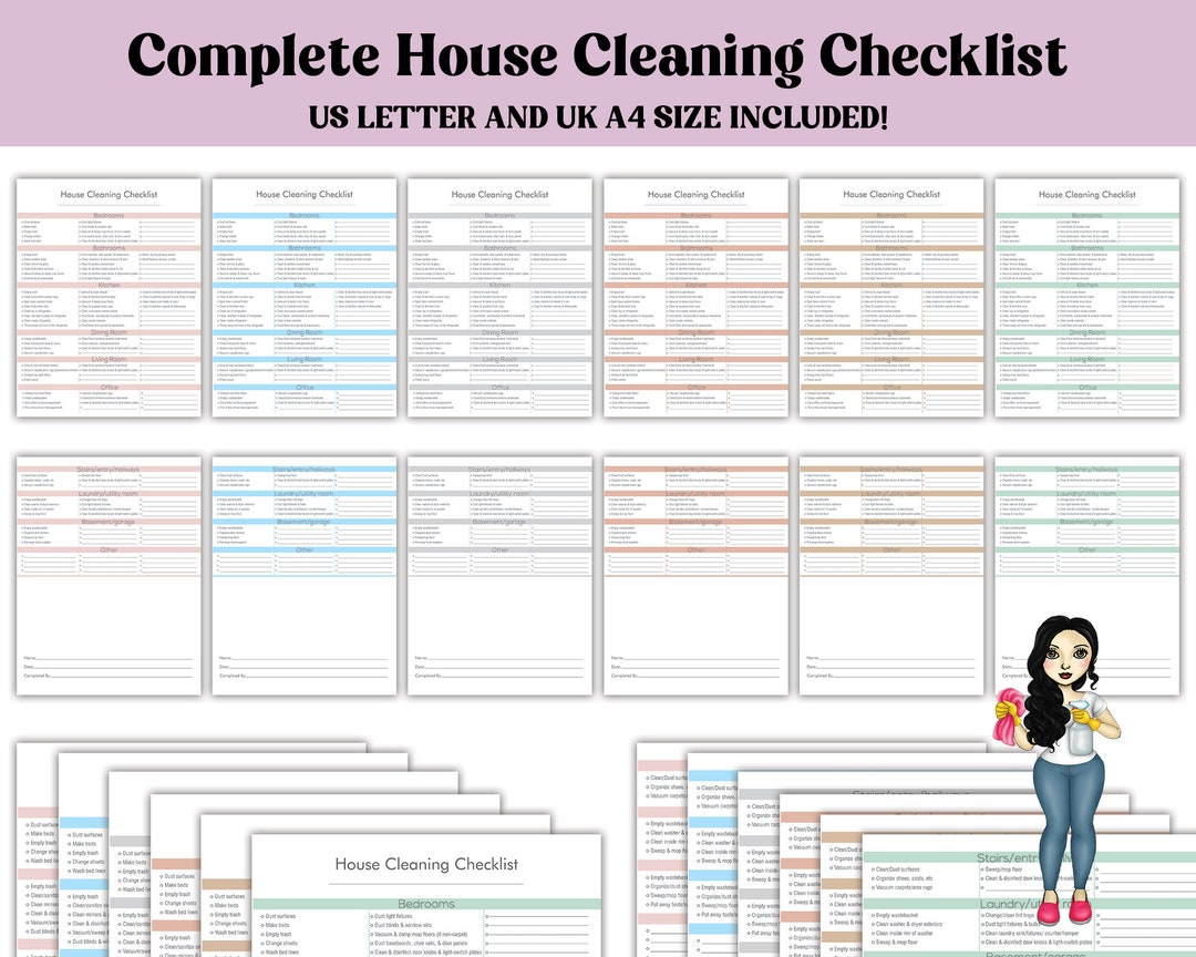 PRINTABLE Room by Room Home Cleaning Checklist, Complete Housekeeping ...
