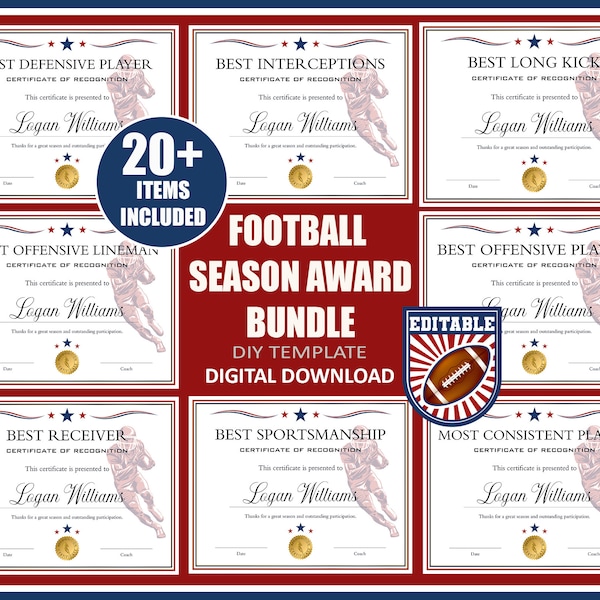 End of Season Football Award Certificates - Etsy