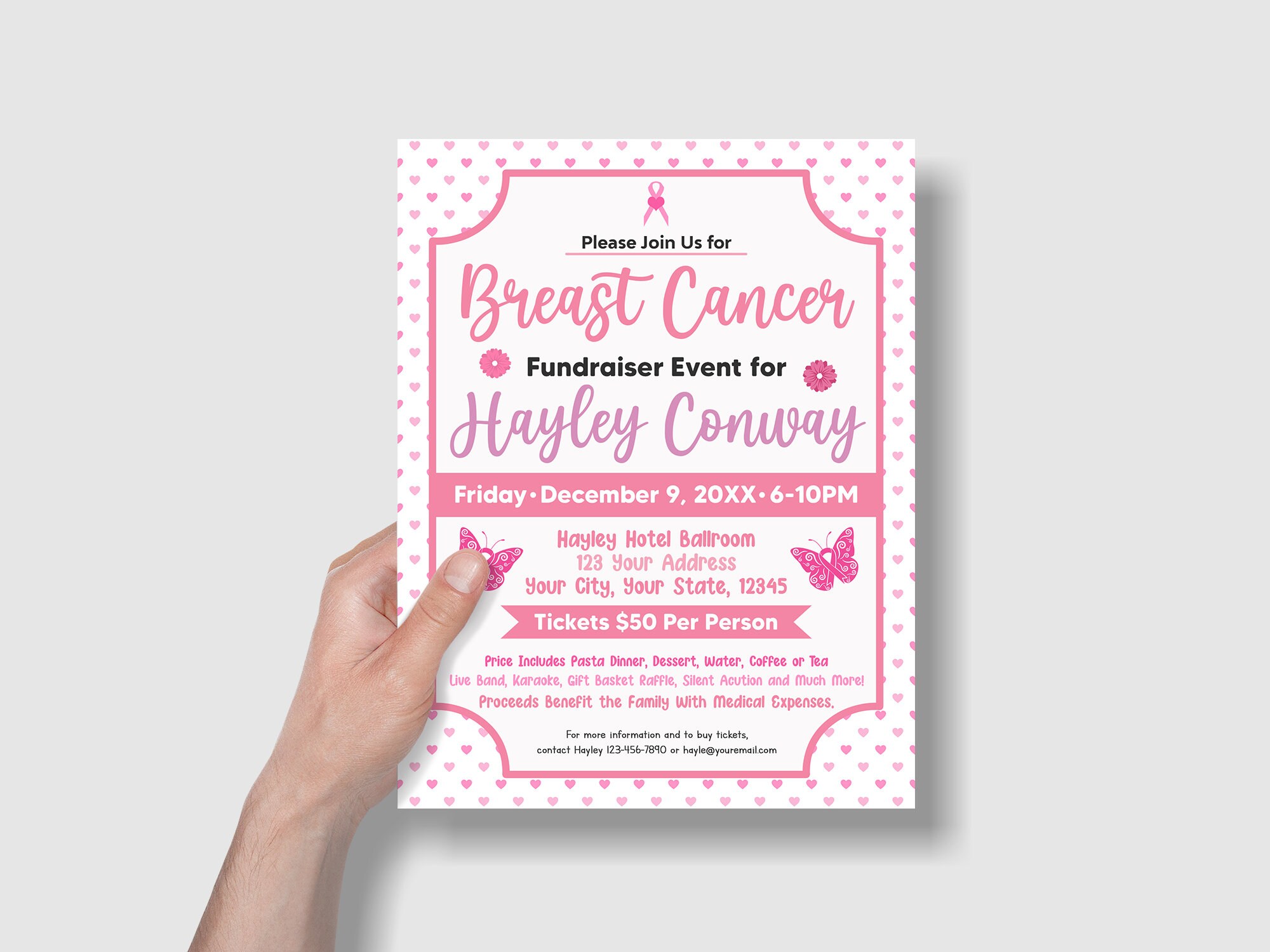 Editable Breast Cancer Fundraiser Flyer, DIY Pink Cancer Benefit Flyer ...