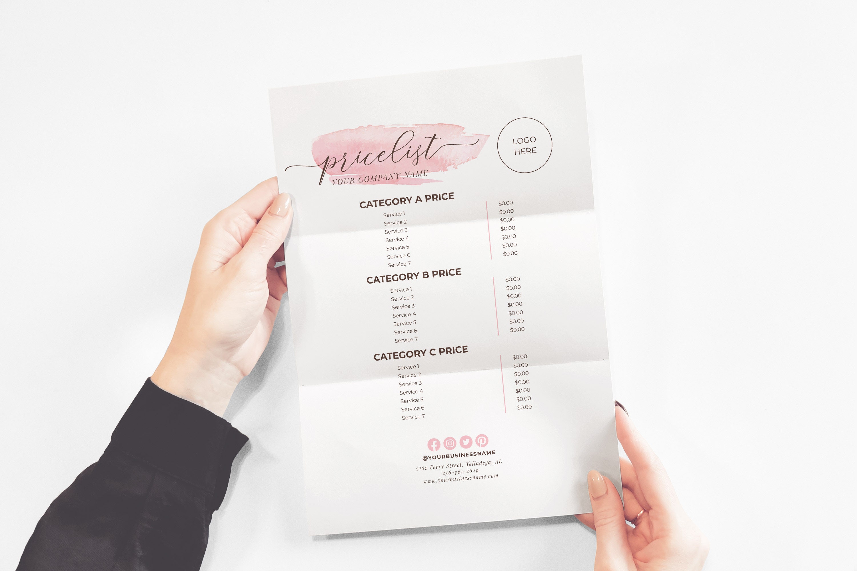 Editable Price List Flyer, Minimalist Price Template With Pink Brush ...