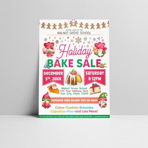 Editable Holiday Bake Sale Flyer, School Fundraiser Event, Christmas ...
