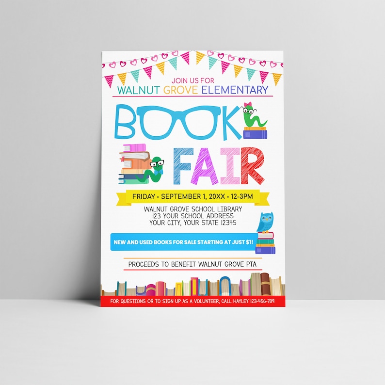 Editable Book Fair Flyer Template, Colorful School Fundraiser ...