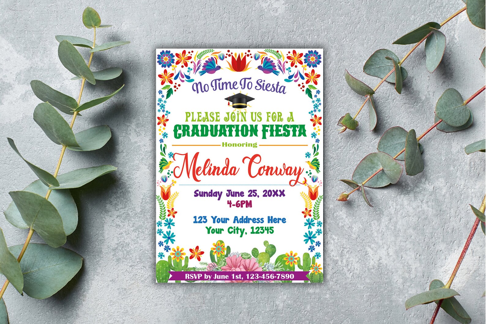Mexican Graduation Invitation Template WHITE, Floral Fiesta Graduation ...