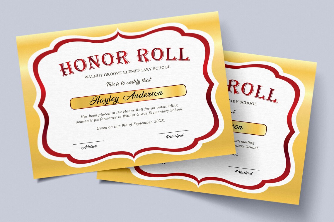 Editable Honor Roll Award Certificate, Beige Red School Certificate ...