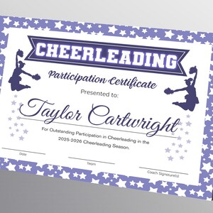 Editable Cheerleader Certificates Bundle, Cheer Team Gifts Purple and ...