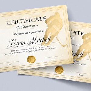 Editable Hockey Certificates, Printable Hockey Award - Etsy