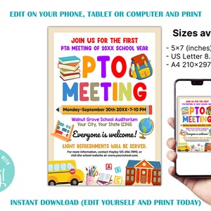 PTO PTA Meeting Template, Back to School Flyer, Editable Coffee Meeting ...