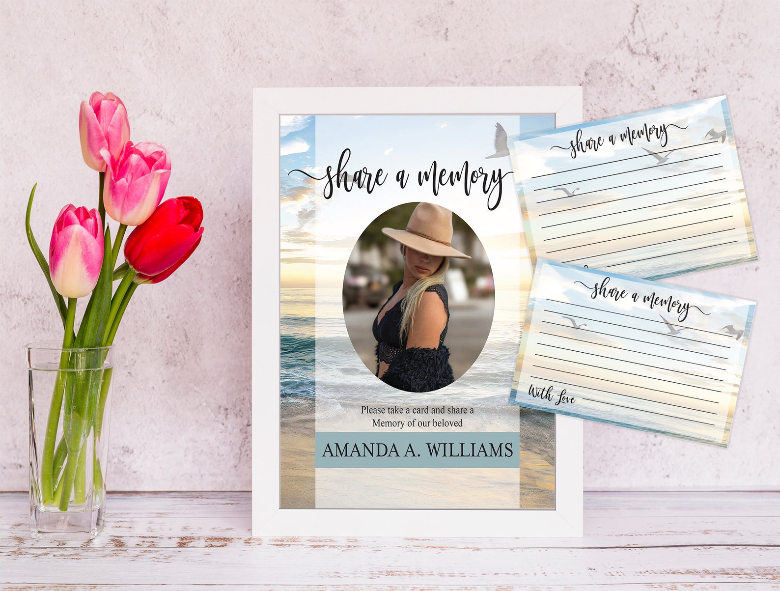 Editable Funeral Share a Memory Card and Sign Blue Ocean | Etsy