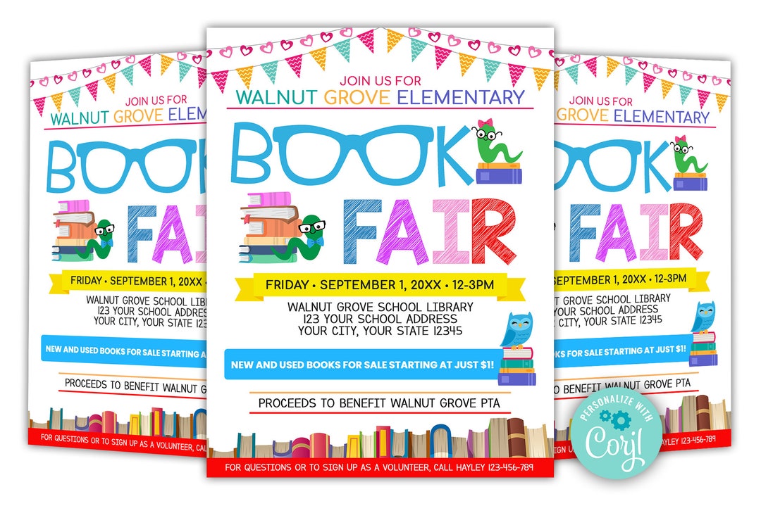 Editable Book Fair Flyer Template, Colorful School Fundraiser ...