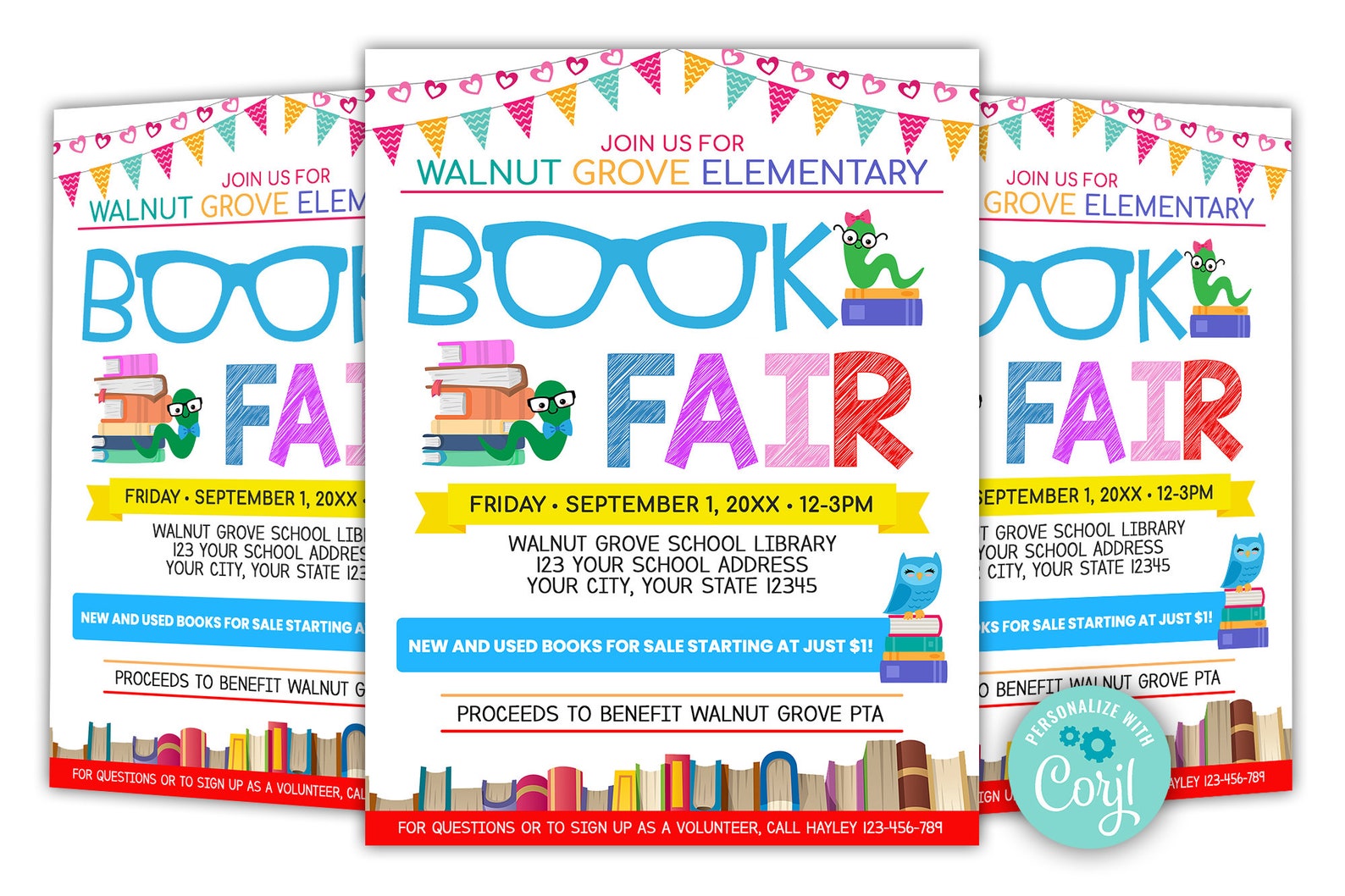 Editable Book Fair Flyer Template, Colorful School Fundraiser ...