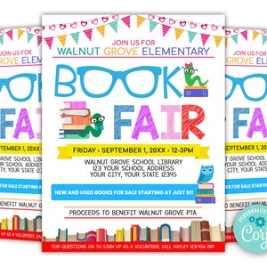 Editable Book Fair Flyer Template, Colorful School Fundraiser ...