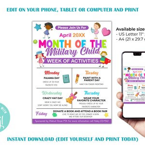 Editable Month of Military Child Week of Activities Flyer, PTO PTA ...