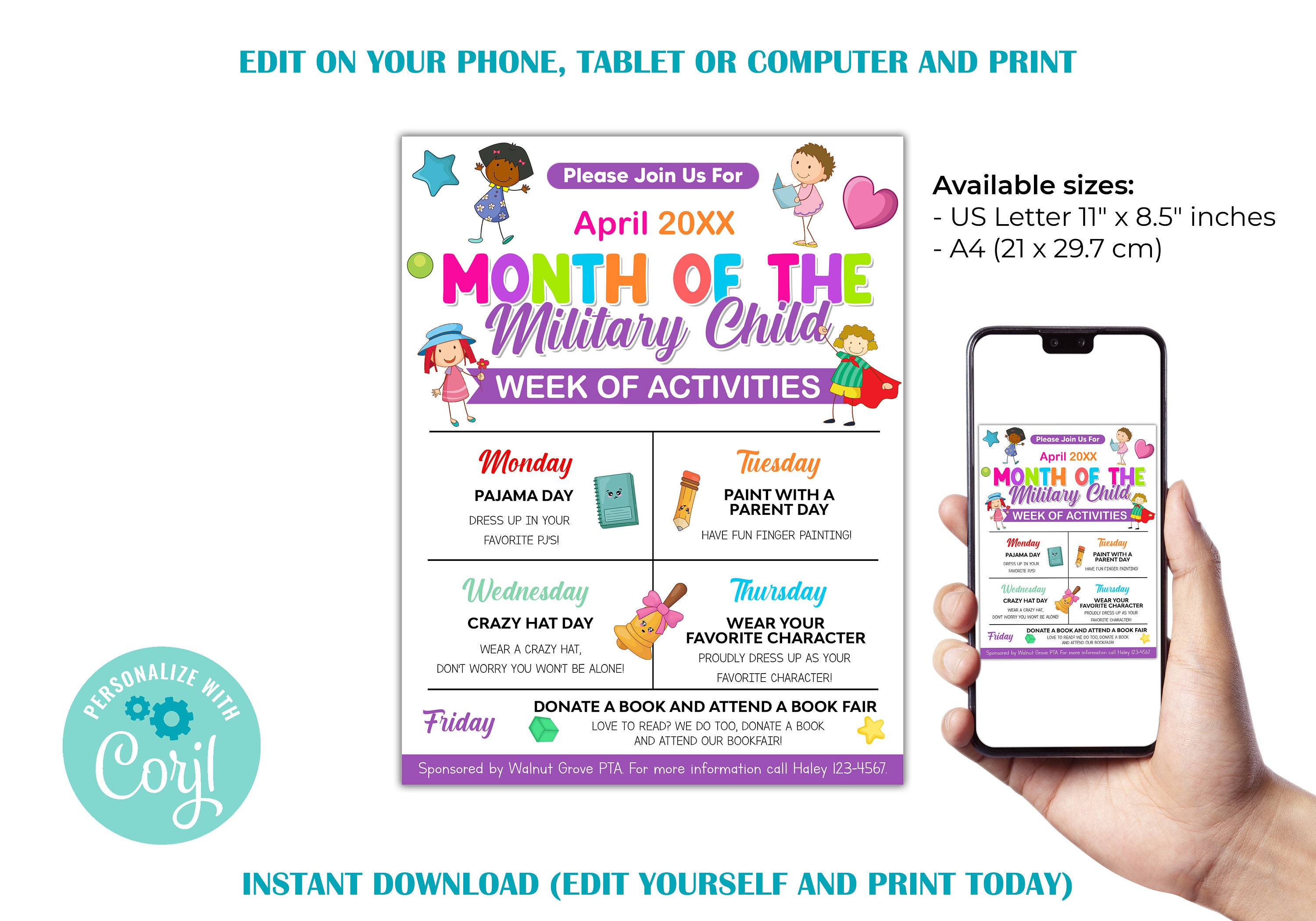 Editable Month of Military Child Week of Activities Flyer, PTO PTA ...