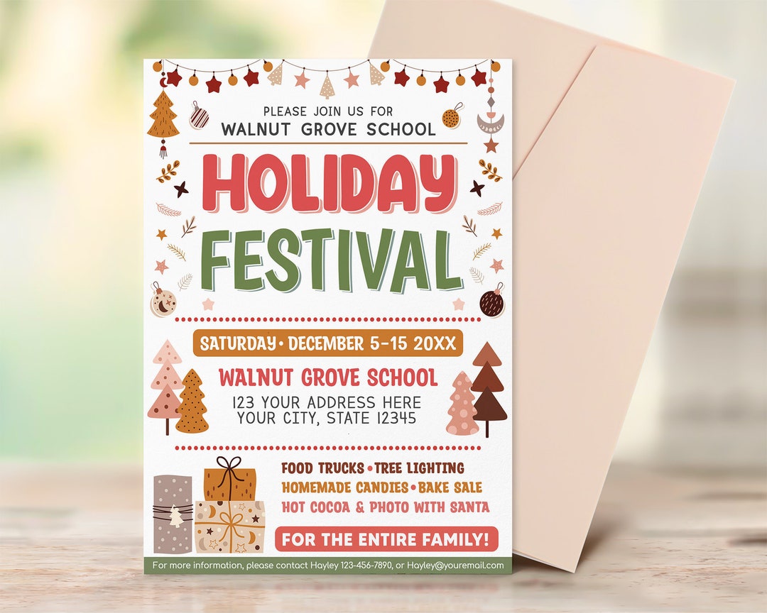 Holiday Festival Flyer Template, Xmas Event Invite, School Fundraiser ...