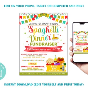 Editable Spaghetti Dinner Flyer Template, Italian Pasta Dinner ...