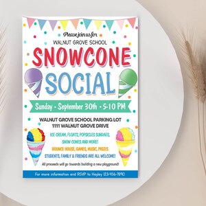 Editable Snow Cone Invitation, End of School Party, Ice Cream Party ...