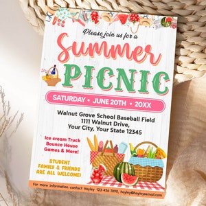 Editable Summer Picnic Invitation Digital, Family Company Picnic Party ...