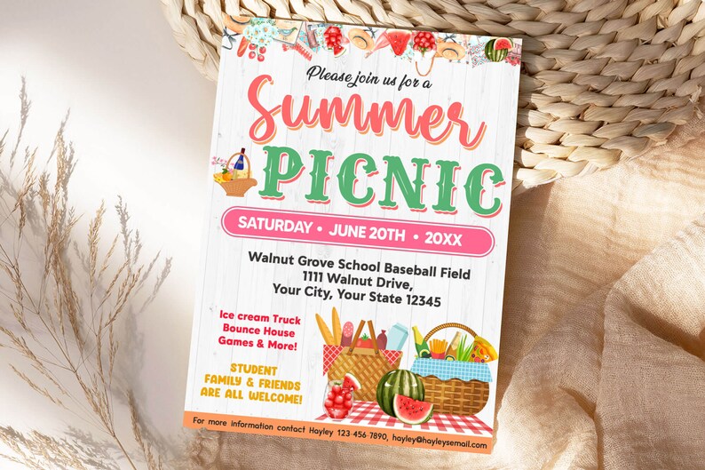 Editable Summer Picnic Invitation Digital, Family Company Picnic Party ...